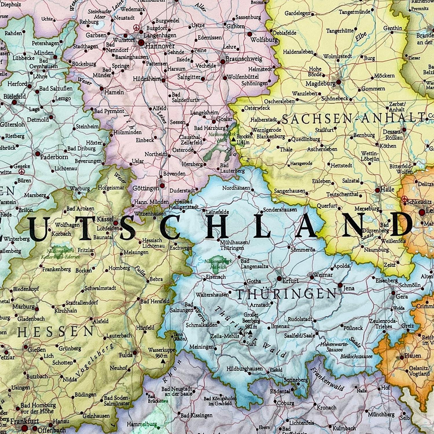 Maps International Mappa politica della Germania – mappa della Germania ...