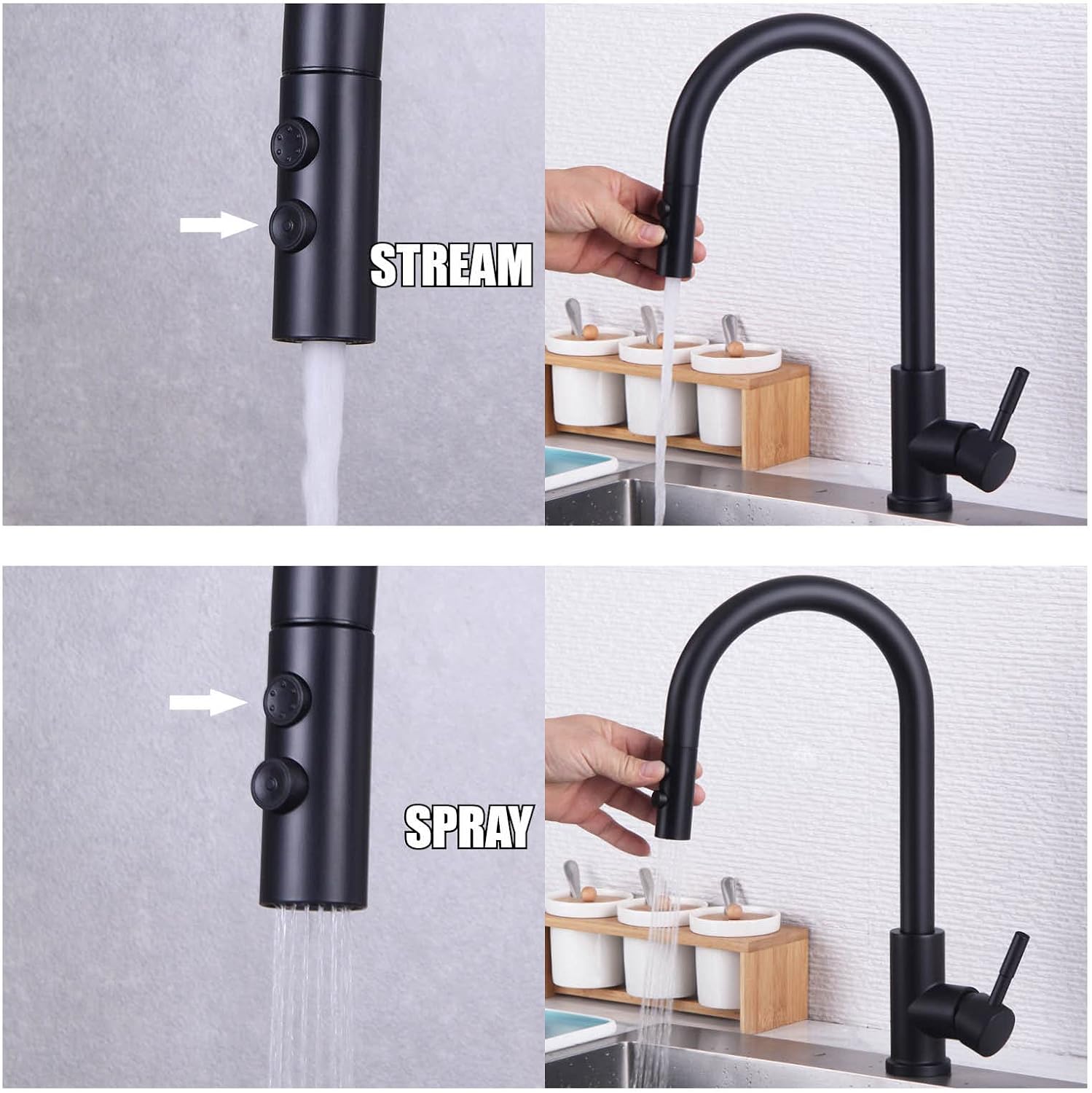 Woen Flow Rubinetto Lavello Cucina Nero Con Doccetta Estraibile Velz 3403
