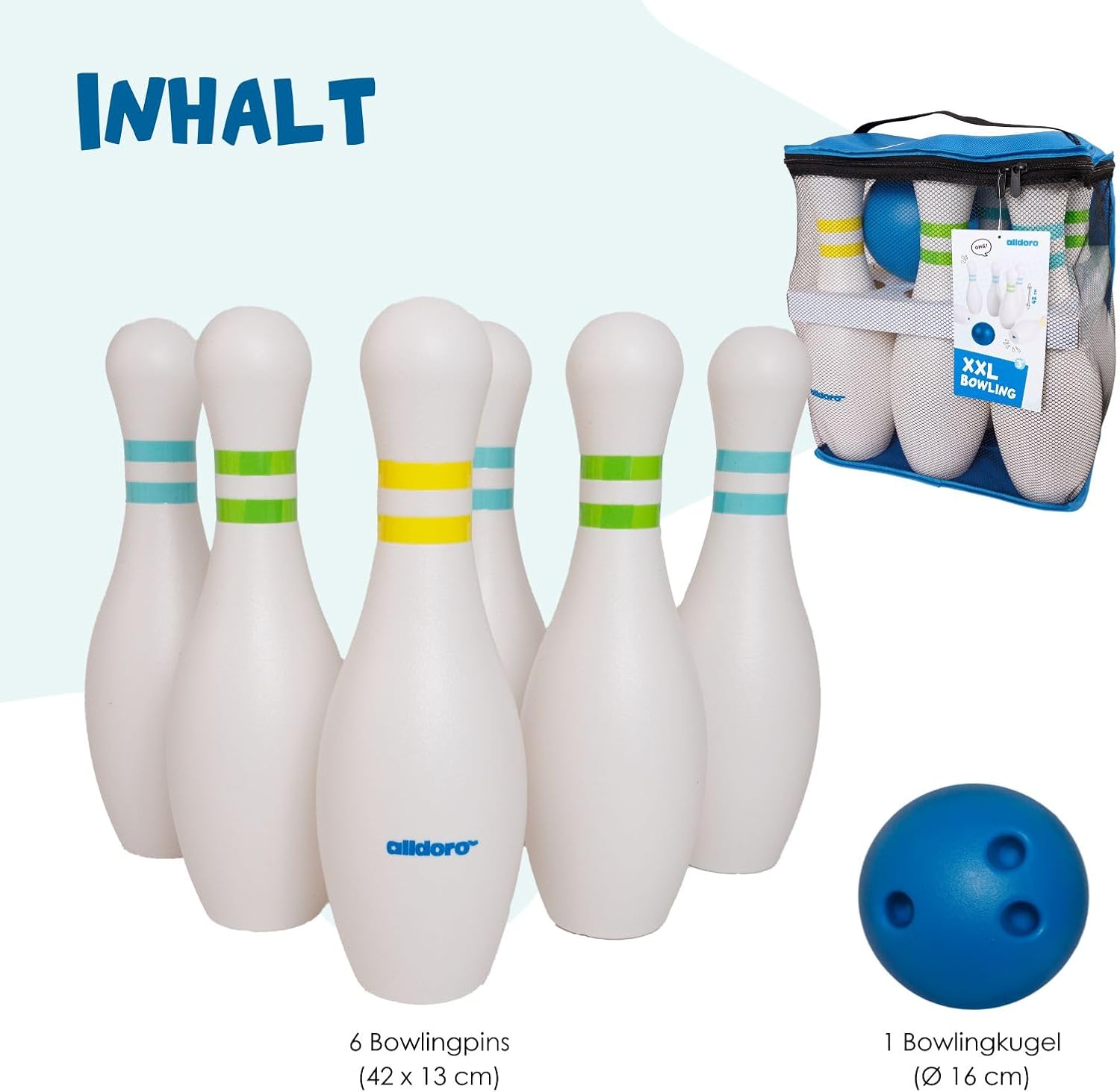 alldoro- 6 Birilli Bianchi, 1 Palla da Bowling, 60131 | alldoro GmbH | Velz